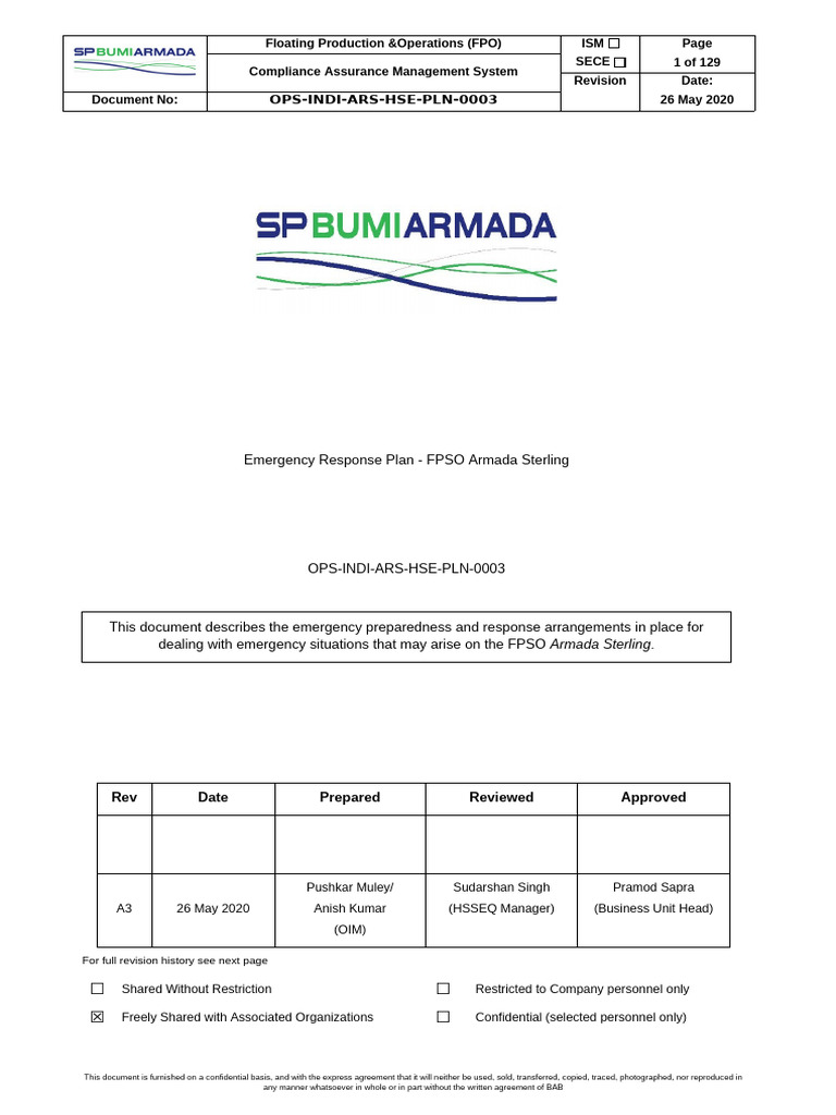 FPSO Armada Sterling Emergency Plan | PDF | Emergency Management ...