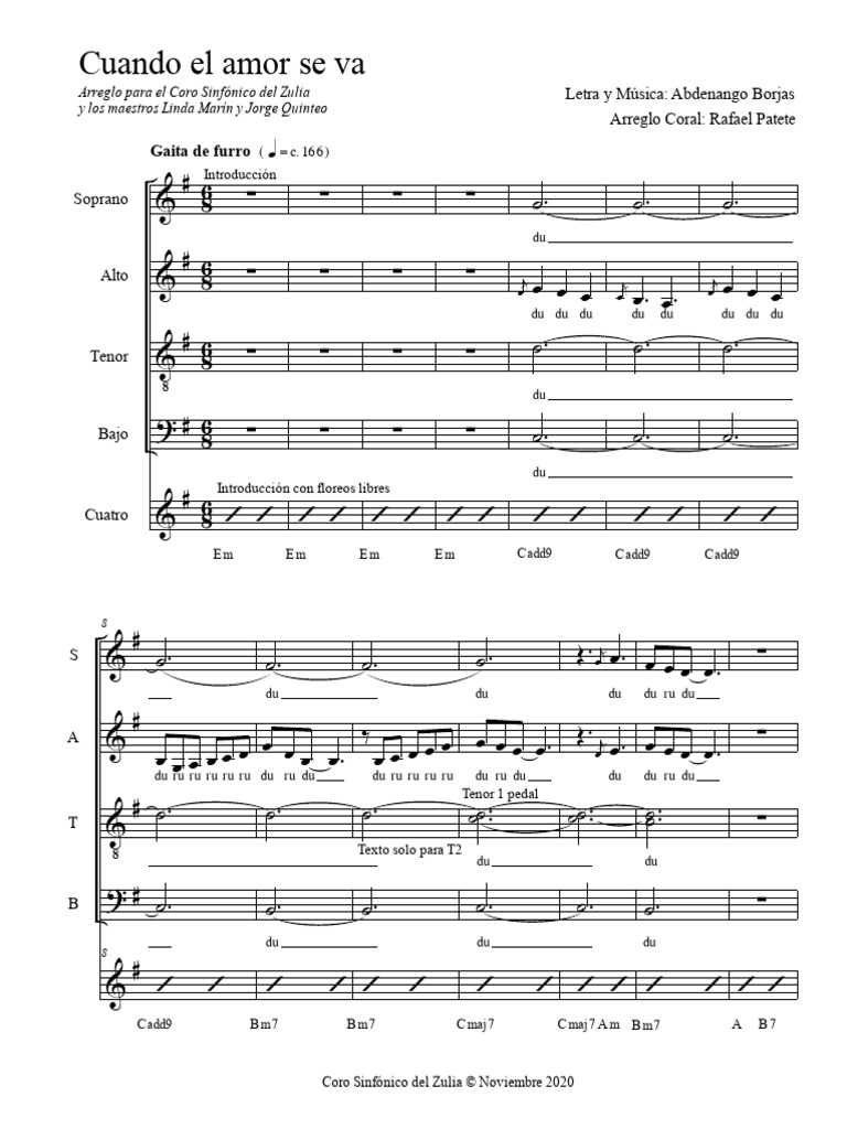 Cuando El Amor Se Va - Arr. Rafael Patete | PDF