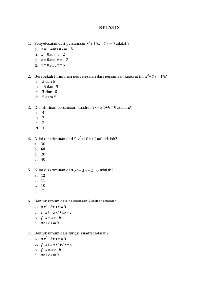 soal ujian sekolah kelas IX | PDF