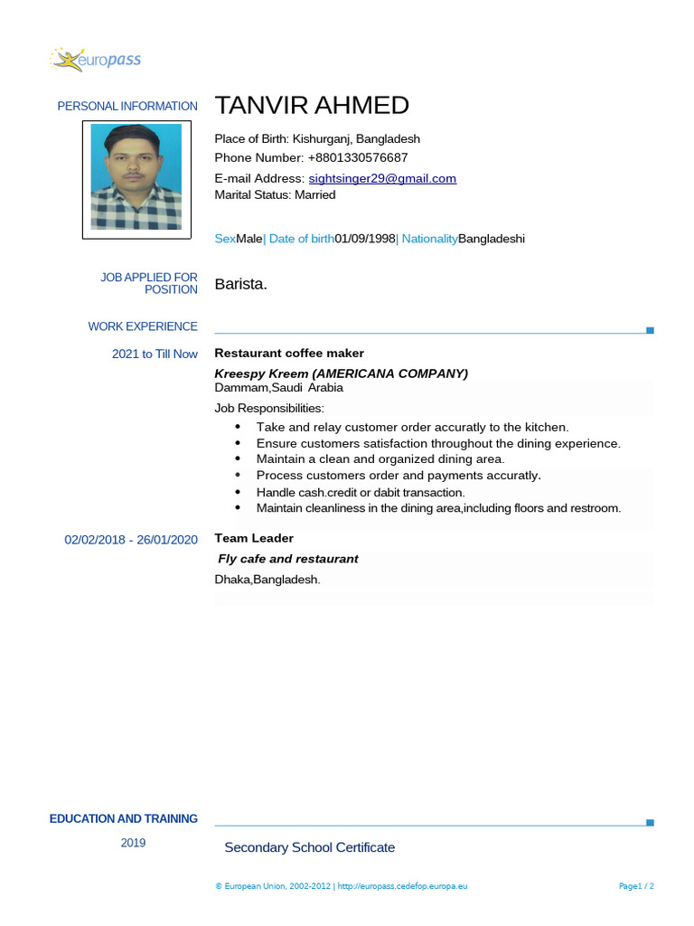 formet cv for tanvir | PDF