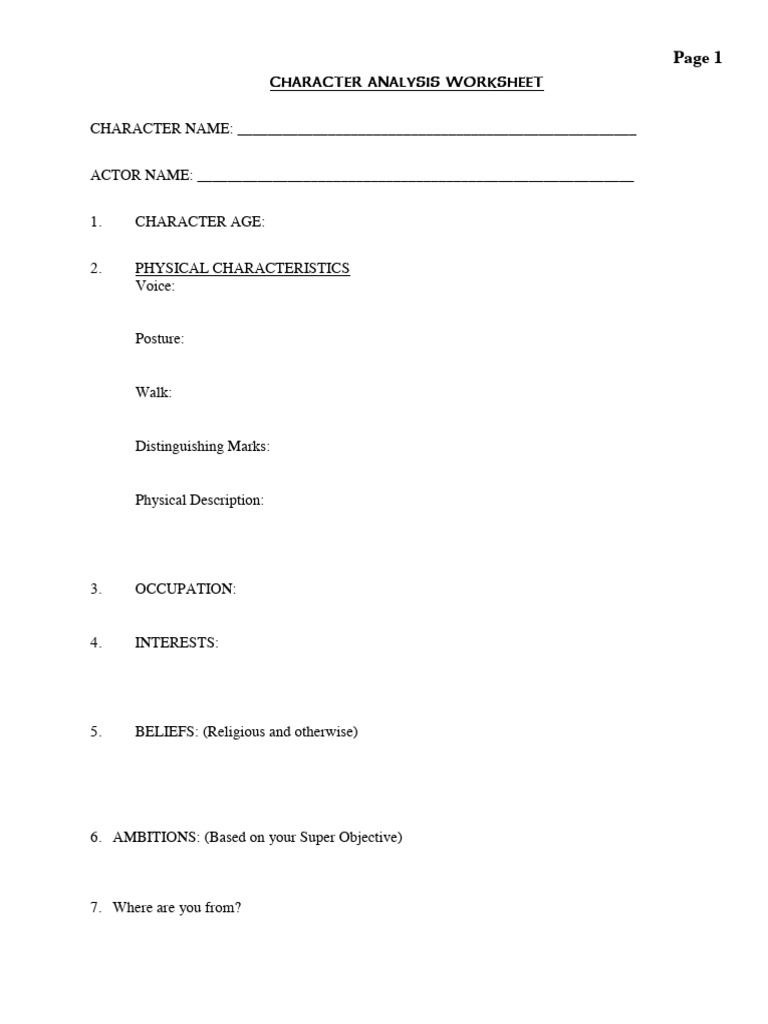 Character Analysis Worksheet | PDF