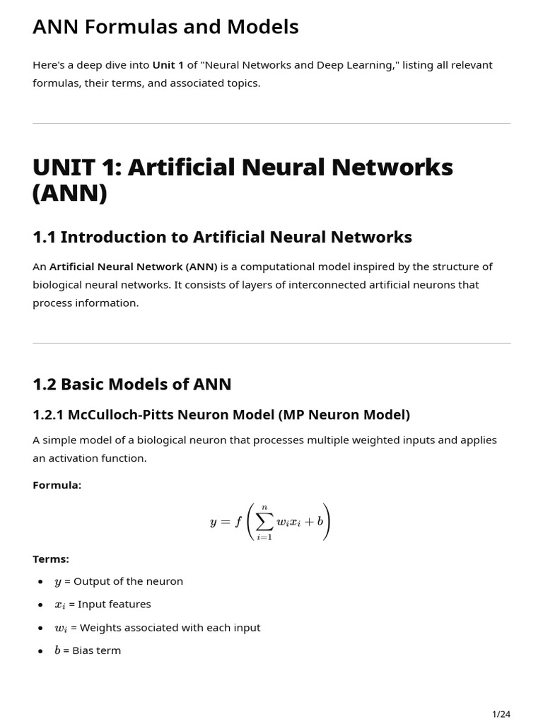 ANN Formulas and Models | PDF | Applied Mathematics | Machine Learning
