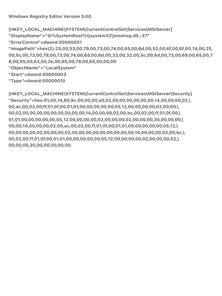 Windows Registry Editor Version 5.00 | PDF