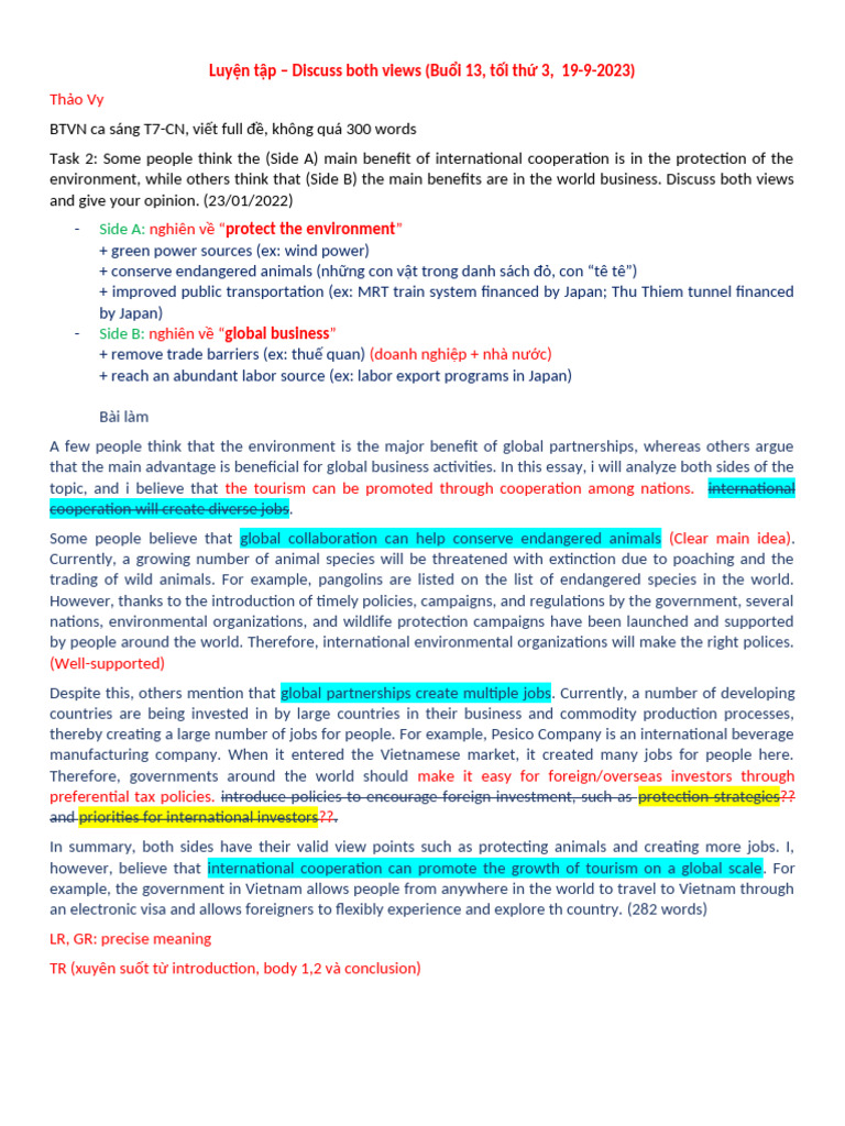 Luyện tập - Discuss both views (Buổi 13, tối thứ 3, 19-9-2023) | PDF | Vietnam | Tourism