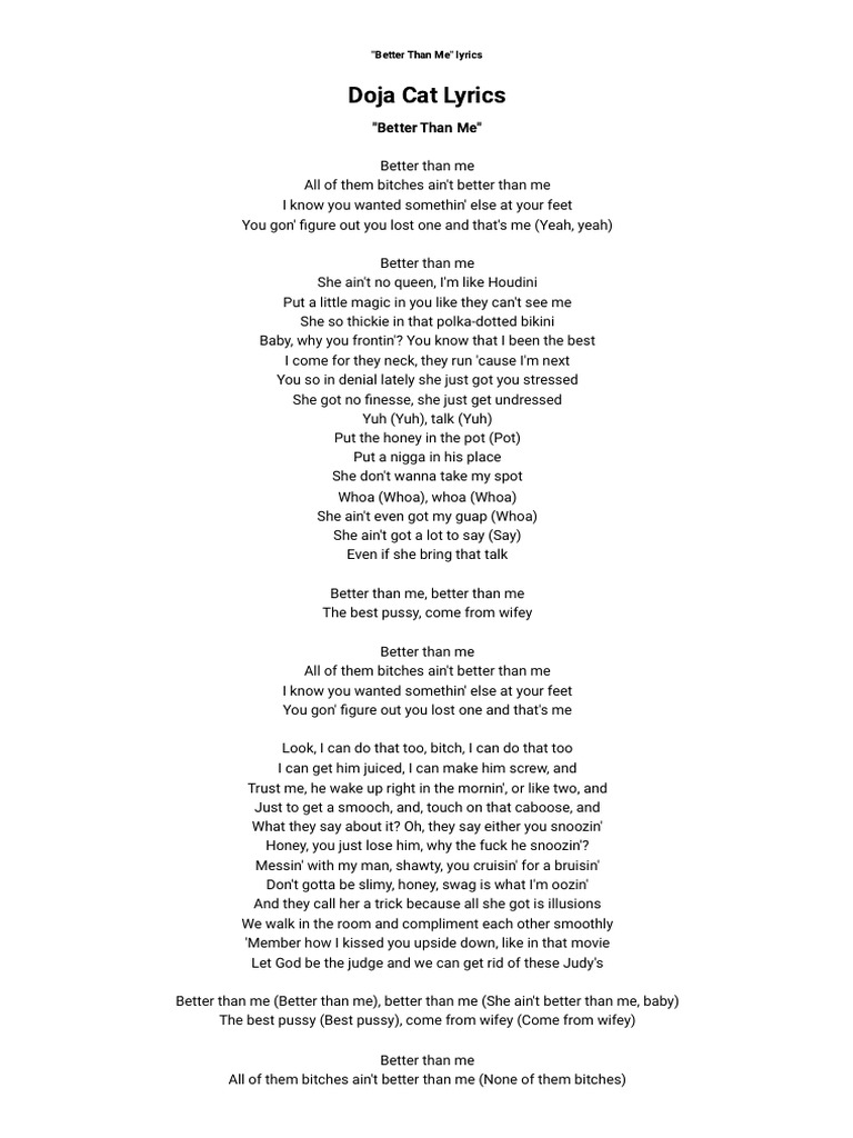 Doja Cat - Better Than Me Lyrics | PDF