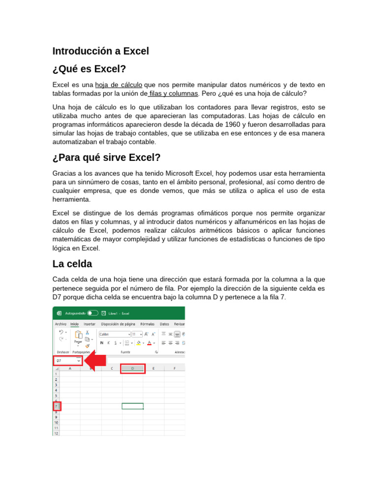 Introducción a Excel: Funciones y Uso | PDF | Microsoft Excel | Hoja de ...