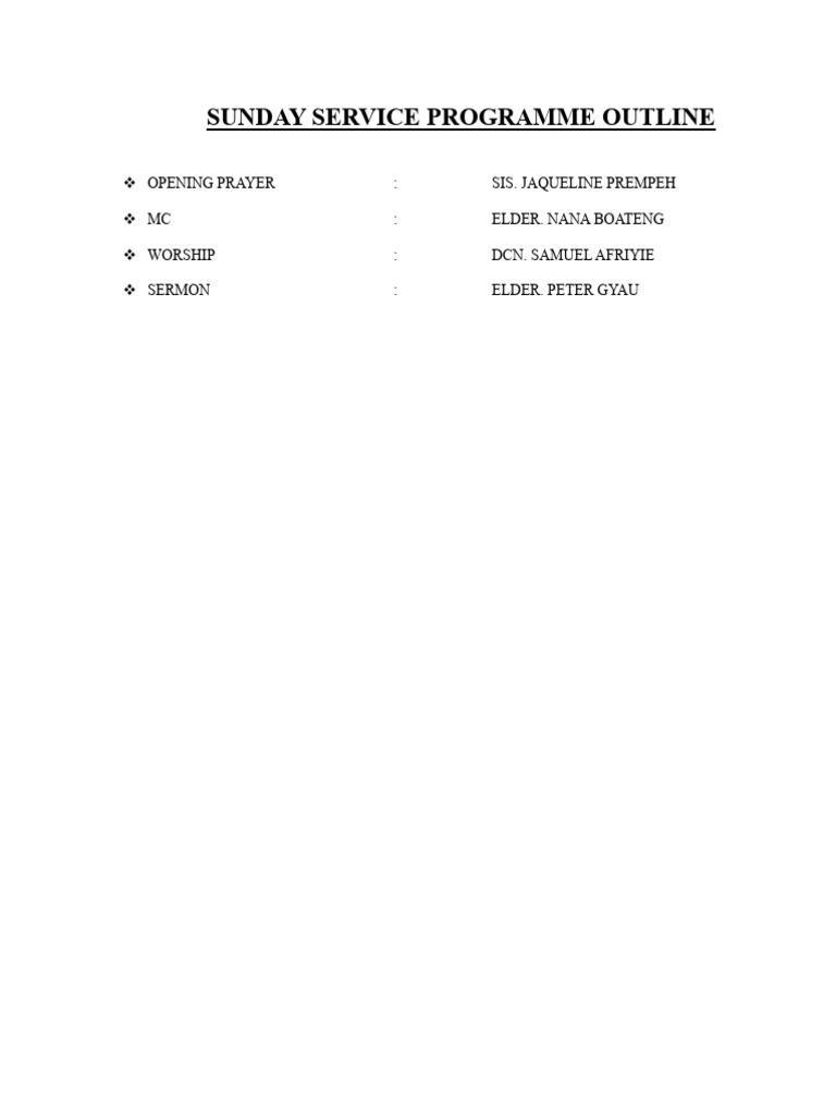 Sunday Service Programme Outline | PDF