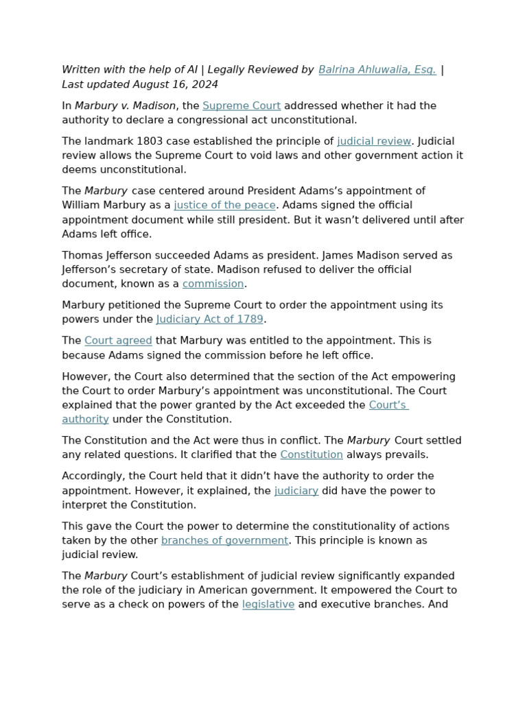 Written With The Help of AI | PDF | Marbury V. Madison | Supreme Court ...
