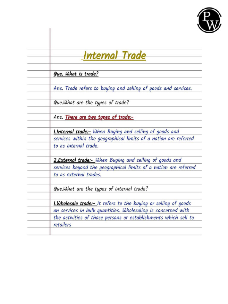 Internal Trade - Handwritten Notes | PDF