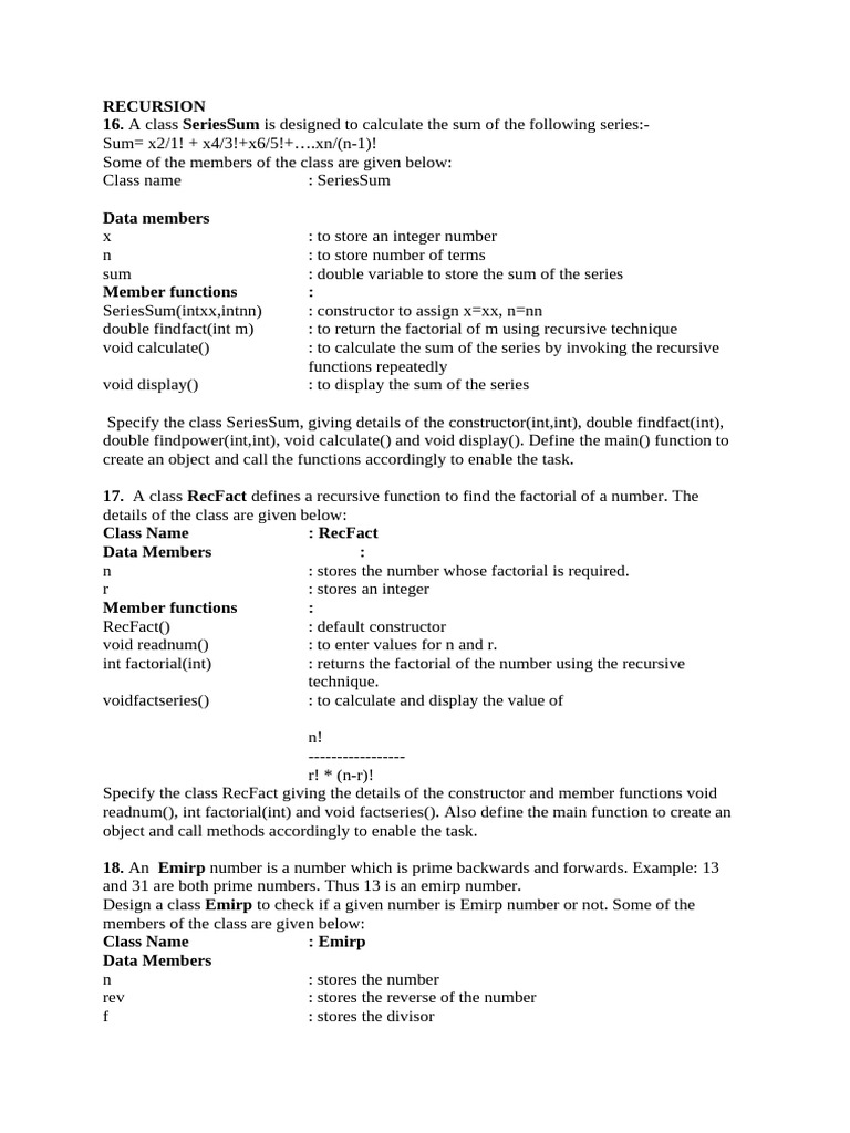 Recursion Practical Questions Pdf Constructor Object Oriented Programming Programming