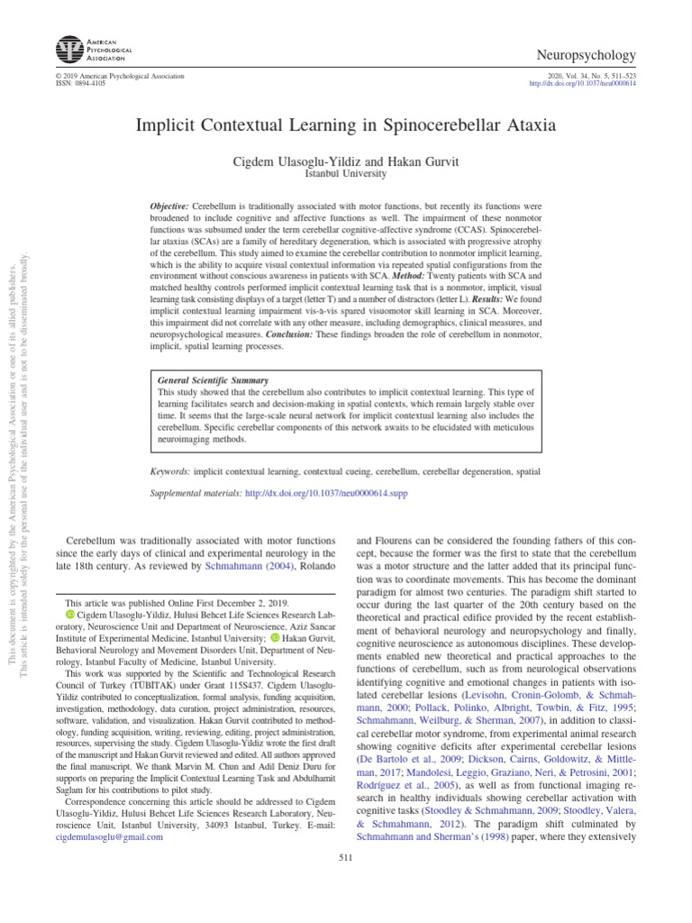 Implicit Contextual Learning I | PDF | Cerebellum | Brain