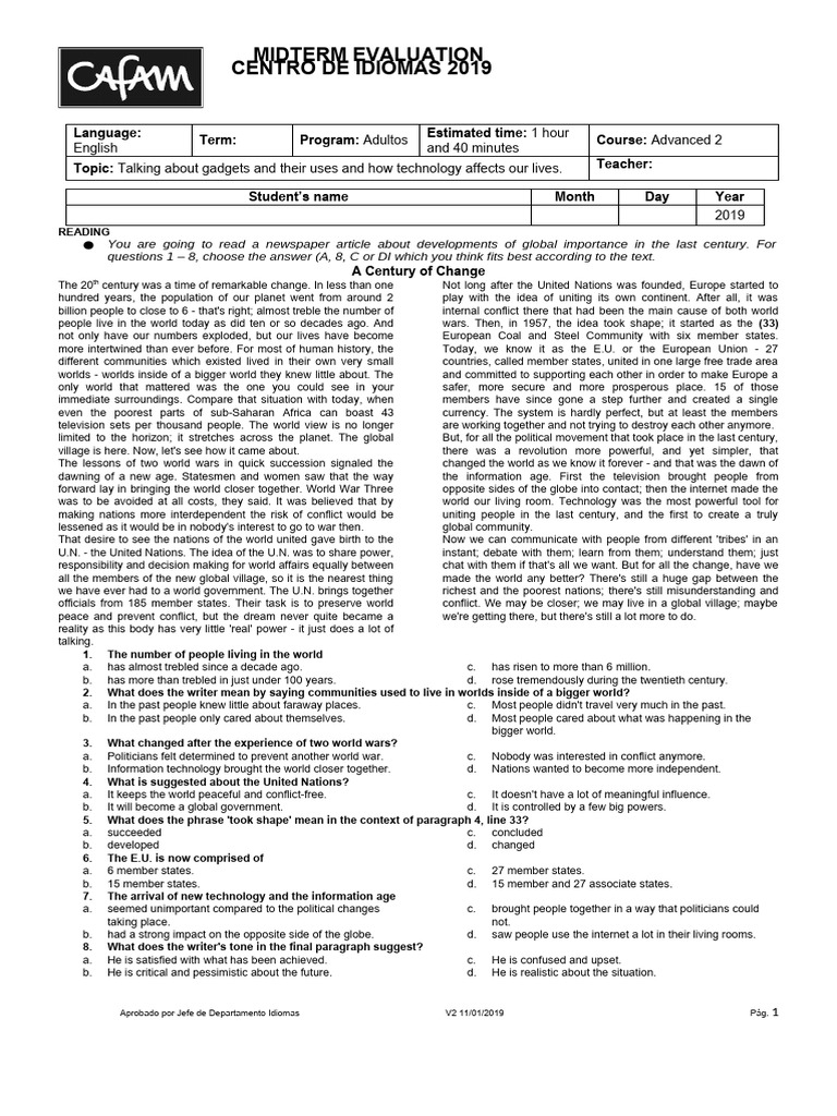 Mid term Advanced 2 | PDF