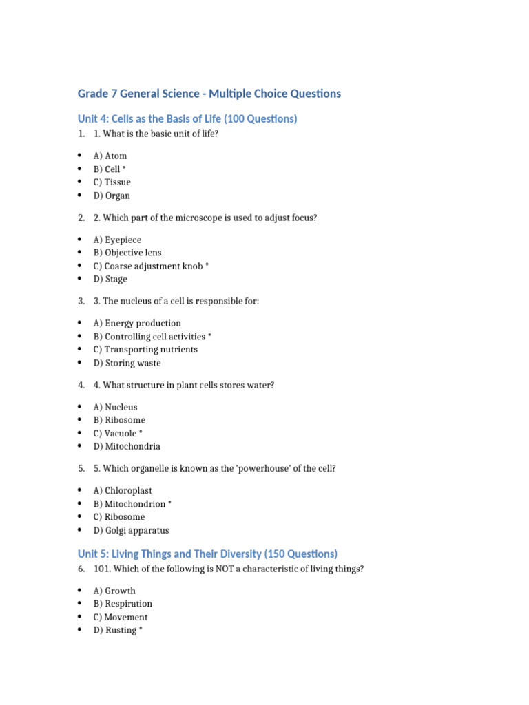 Grade7 General Science MCQs | PDF