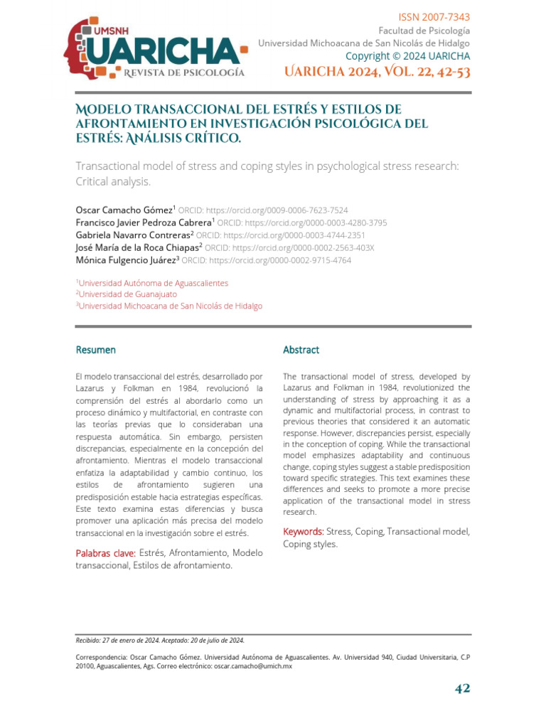 Análisis del modelo transaccional del estrés | PDF | Estrés (biología ...