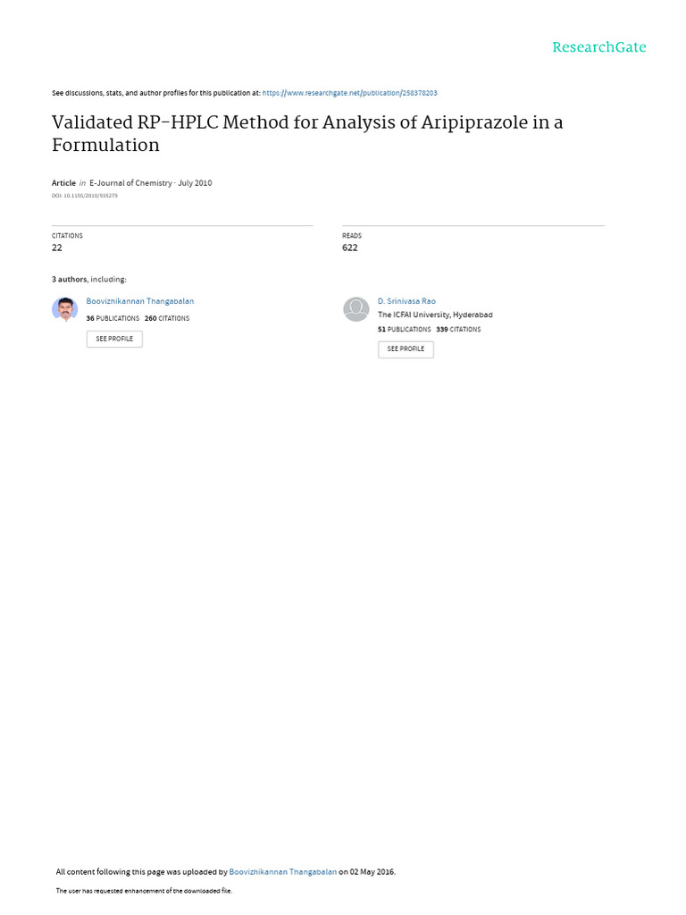 RP-HPLC Method for Aripiprazole Analysis | PDF | High Performance ...