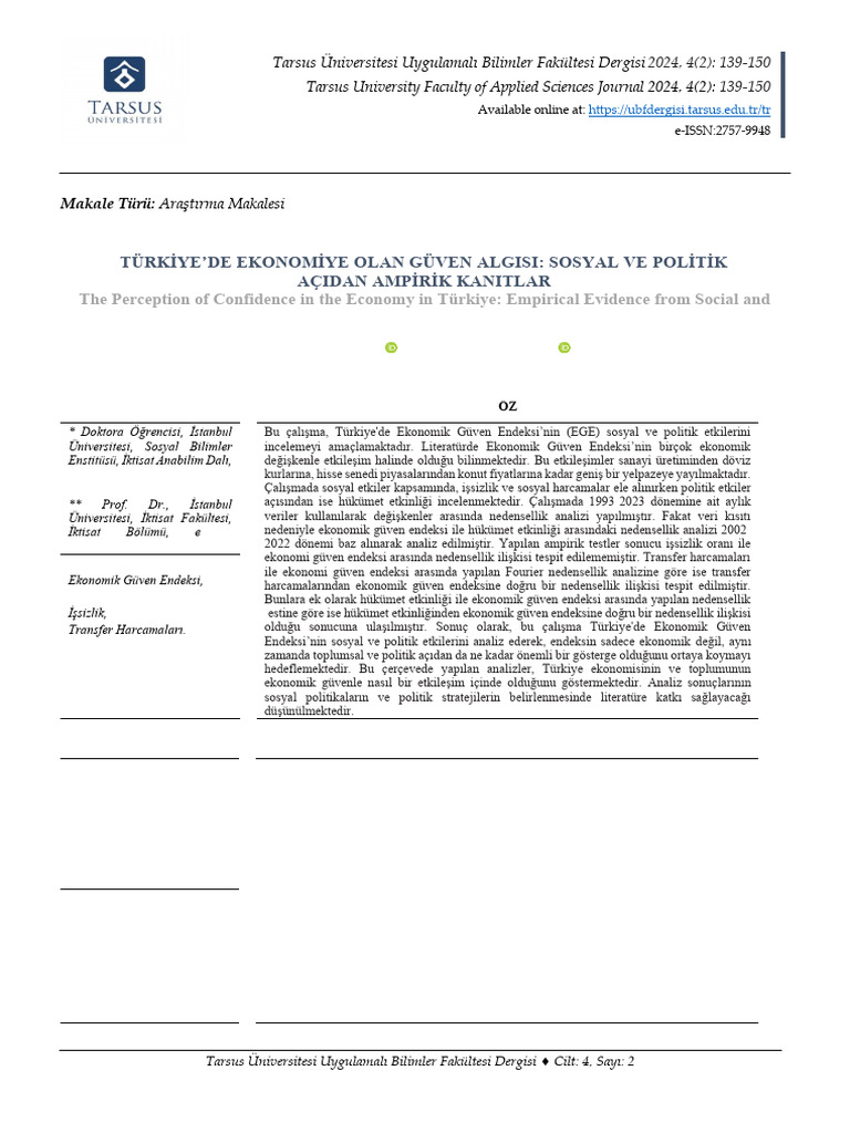 T__RK__YE___DE EKONOM__YE OLAN G__VEN ALGISI_ SOSYAL VE POL__T__K A__IDAN AMP__R__K KANITLAR ...