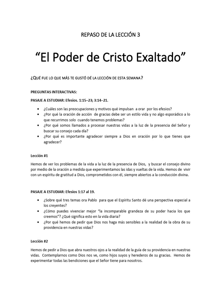 Bosquejo 3 - 3T - El Poder de Jesús Exaltado | PDF | Oración | Cristo ...