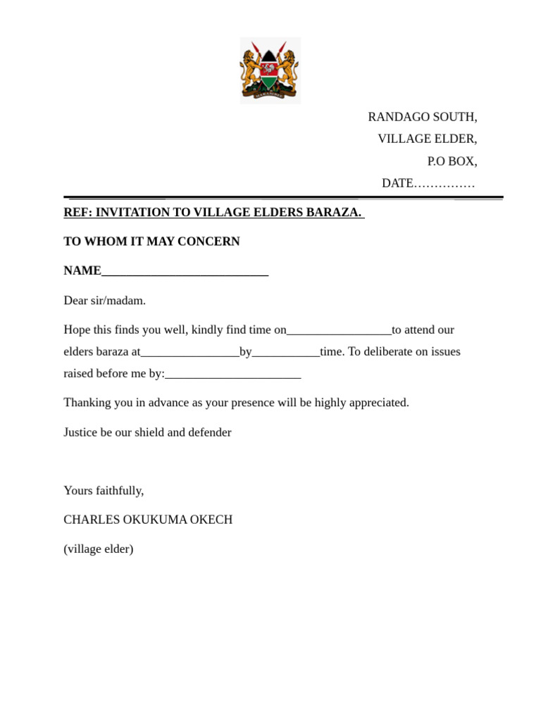 Invitation to Village Elders Baraza | PDF