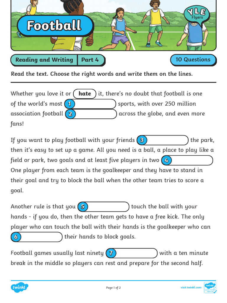 Football Reading and Writing Exercise | PDF | Association Football | Sports