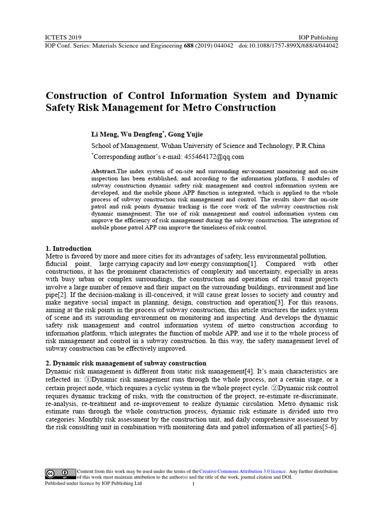 Construction of Control Information System and Dynamic Safety Risk ...