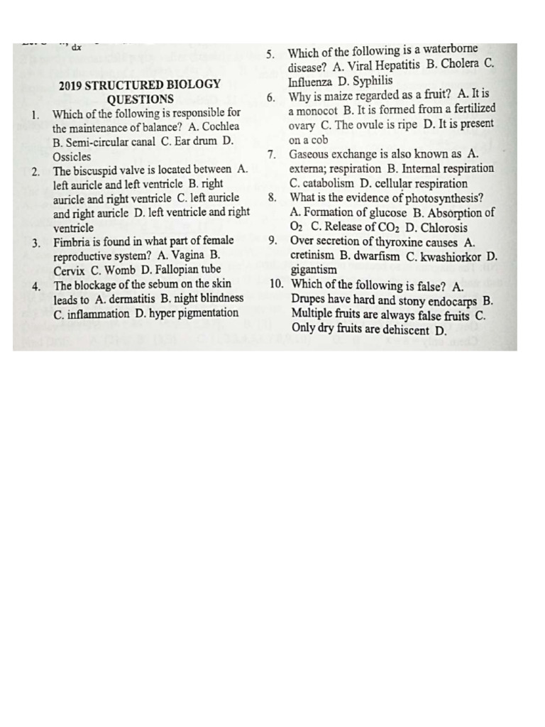 Oau Biology Post Utme | PDF