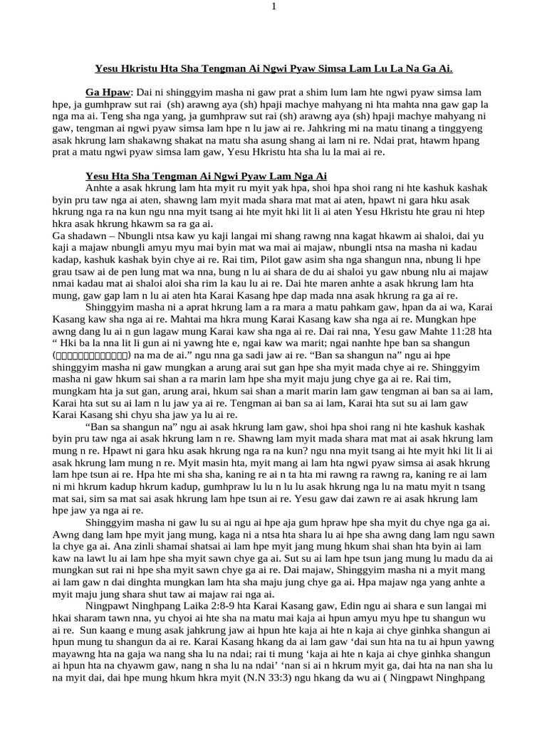 Yesu Hkristu Hta Sha Tengman Ai Ngwi Pyaw Simsa Lam Lu La Na Ga Ai. | PDF
