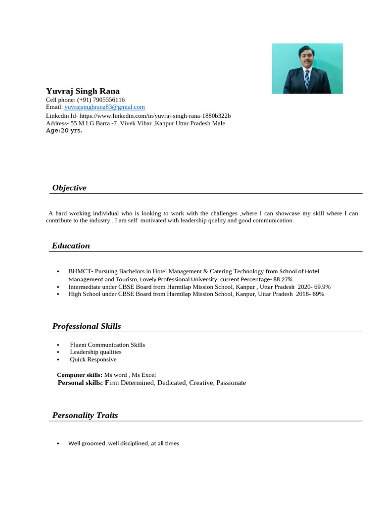 Yuvraj Singh Rana Pes CV | PDF
