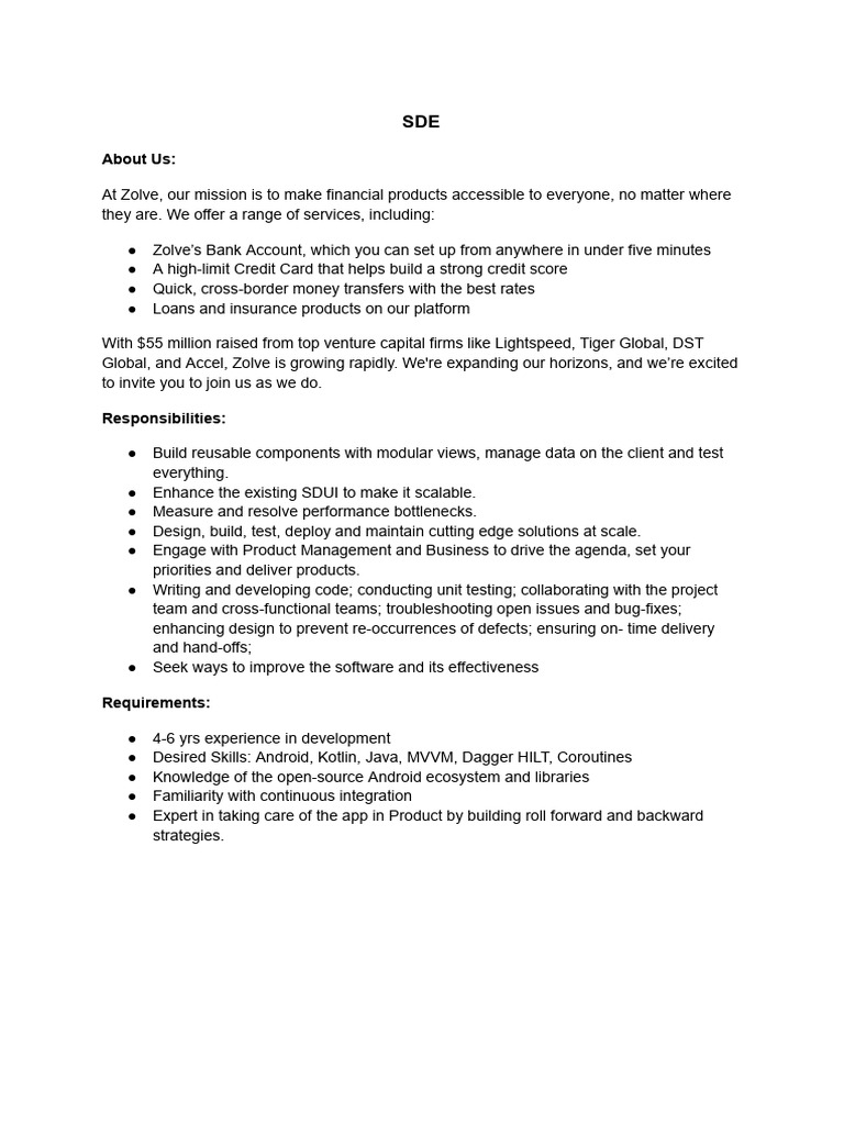 SDE_Zolve | PDF