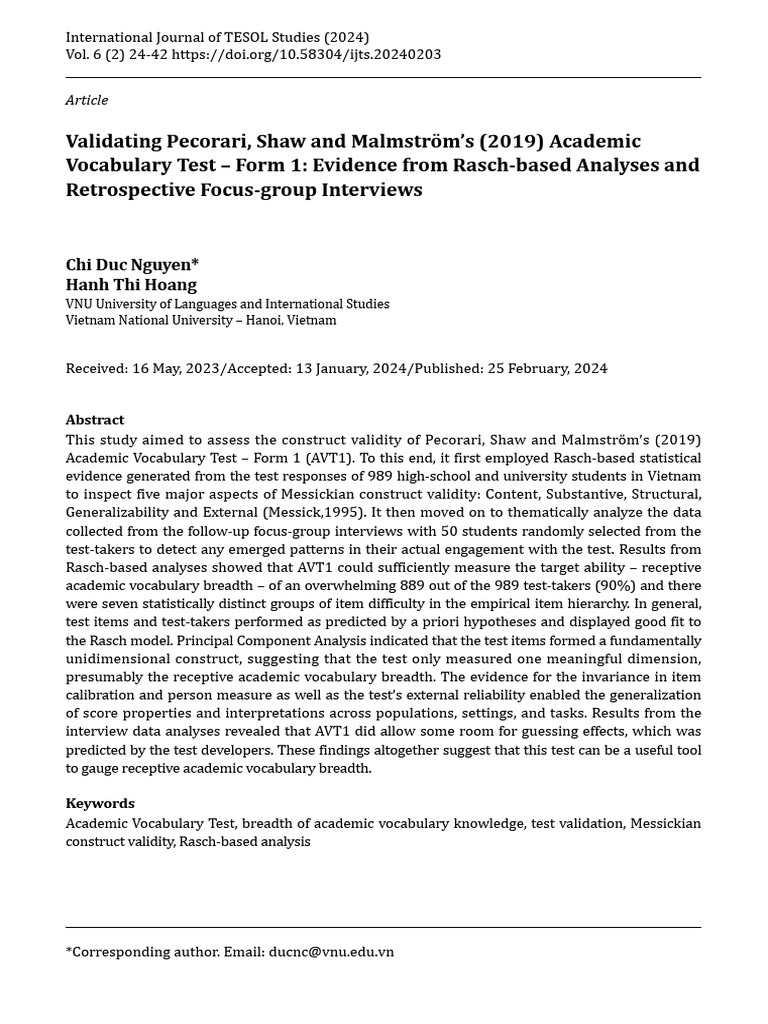 International Journal of TESOL Studies (2024) | PDF | Validity ...