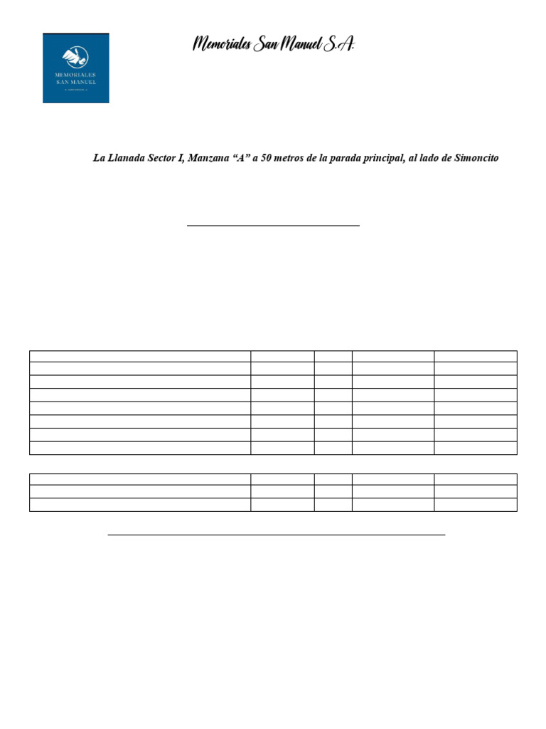 Contrato Funerario - Memoriales San Manuel | PDF