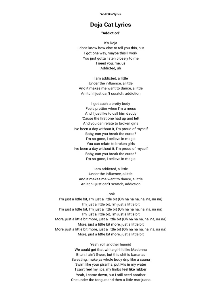 Doja Cat - Addiction Lyrics _ AZLyrics.com | PDF | Pop Songs | Songs ...