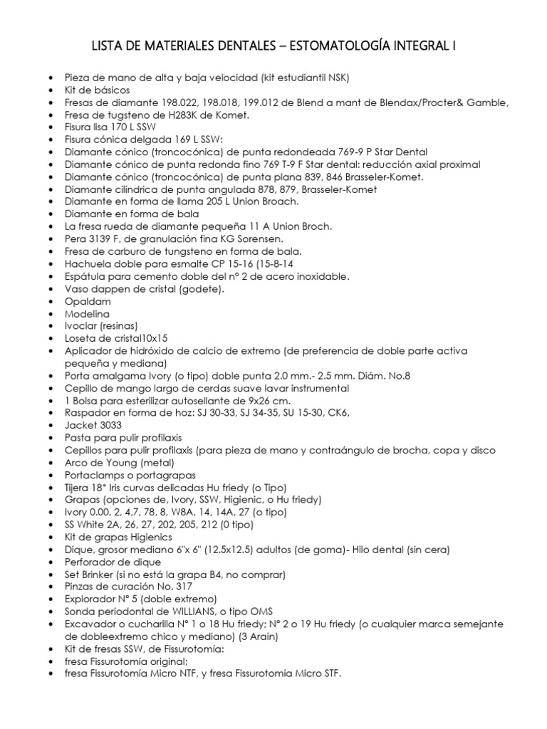 Lista de Materiales Dentales | PDF | Materiales | Elementos químicos