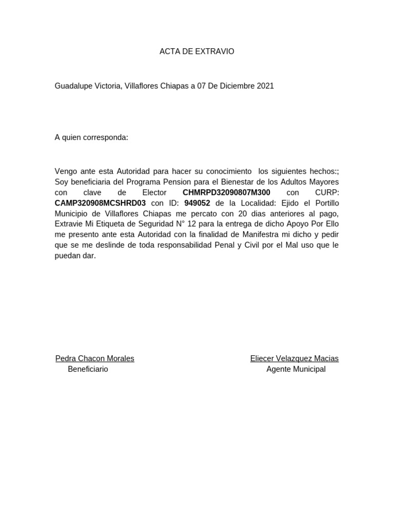 Acta de Extravio | PDF