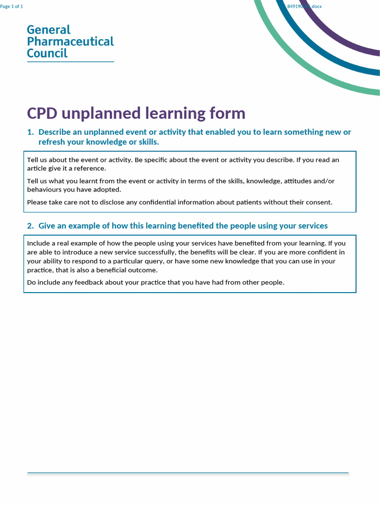 CPD Unplanned Learning Form | PDF