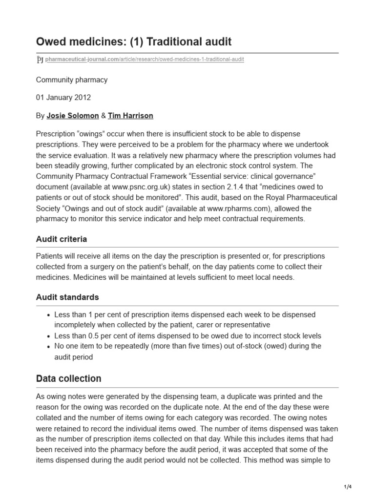 Community Pharmacy Audit - Short Report | PDF | Medical Prescription ...
