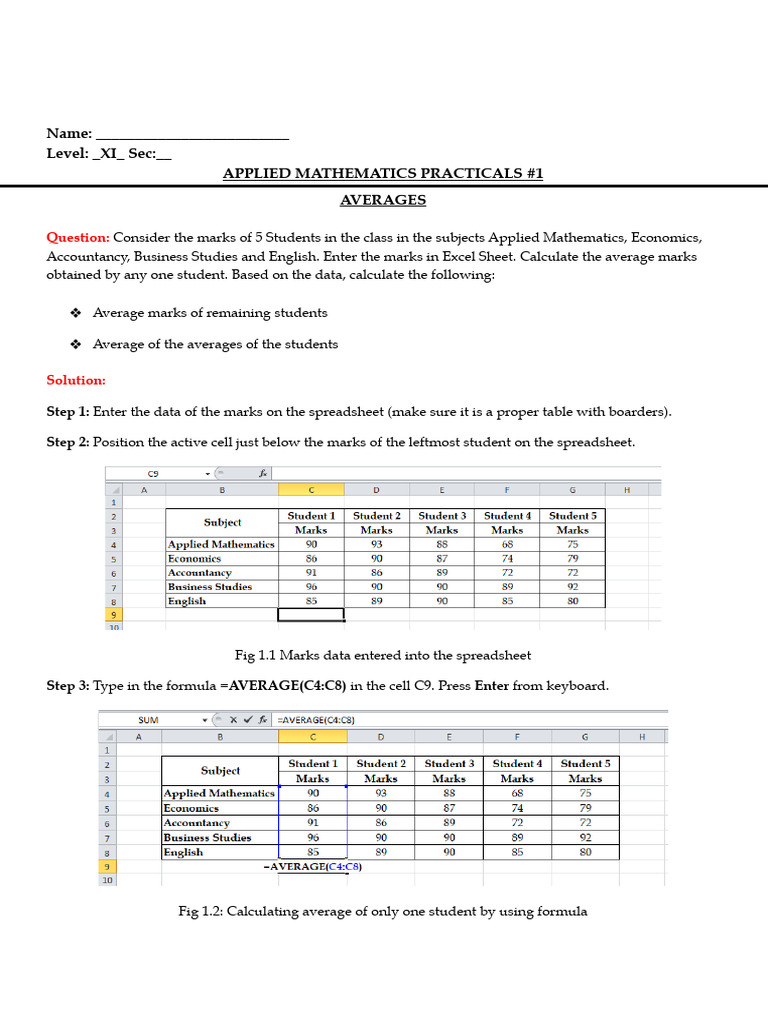 Practical 1- Class XI Applied Maths | PDF
