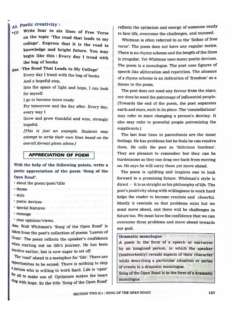 Appreciation of Poems English Class 12 | PDF