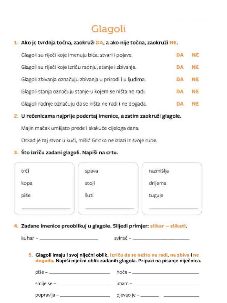 GLAGOLI - Ponavljanje | PDF