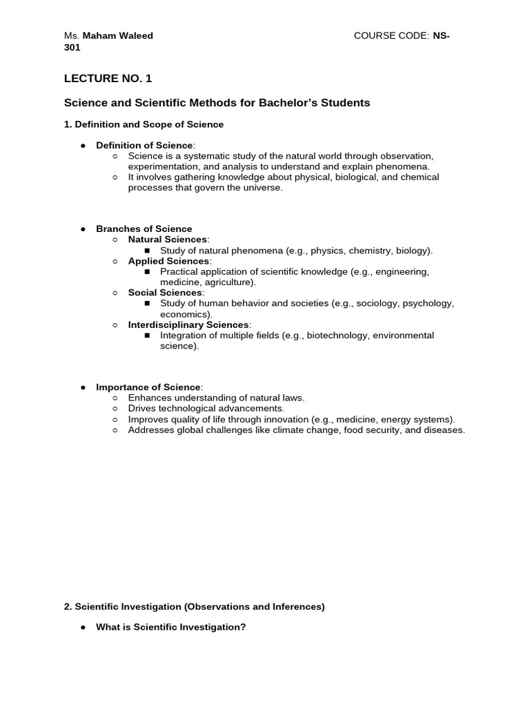 Science and Scientific Methods For Bachelor's Students | PDF | Science | Scientific Method