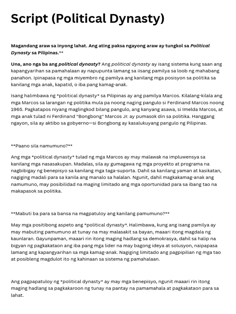 Script (Political Dynasty) | PDF