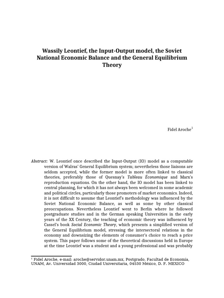 Aroche Wassily Leontief and The General Equilibrium Theory | PDF | Supply (Economics) | Input ...