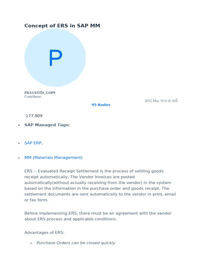 ERS in SAP MM | PDF | Invoice | Receipt