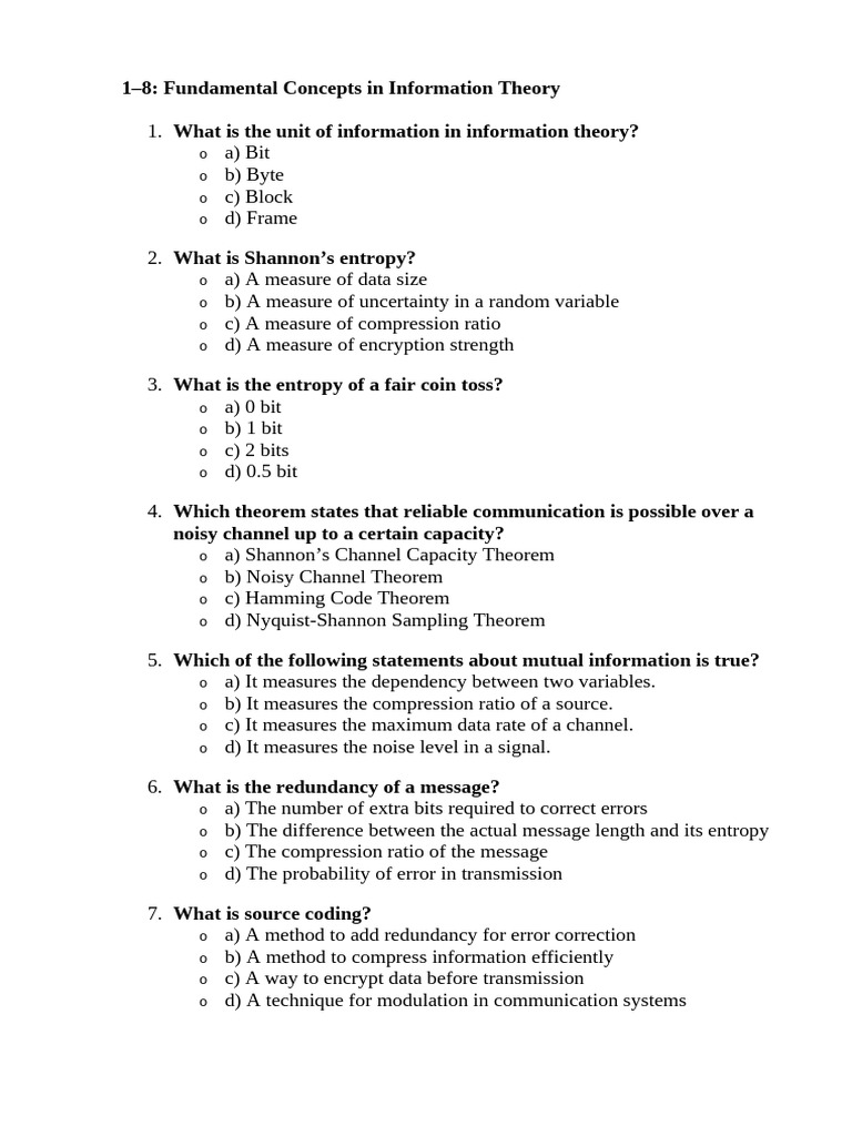 Information Theory Basics and Coding Concepts | PDF | Data Compression ...