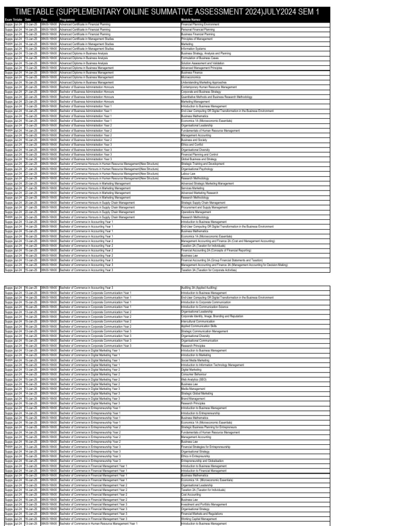 Supplementary Timetable 2024 (July24 Sem 1 Intake) | PDF | Commerce | Public Administration