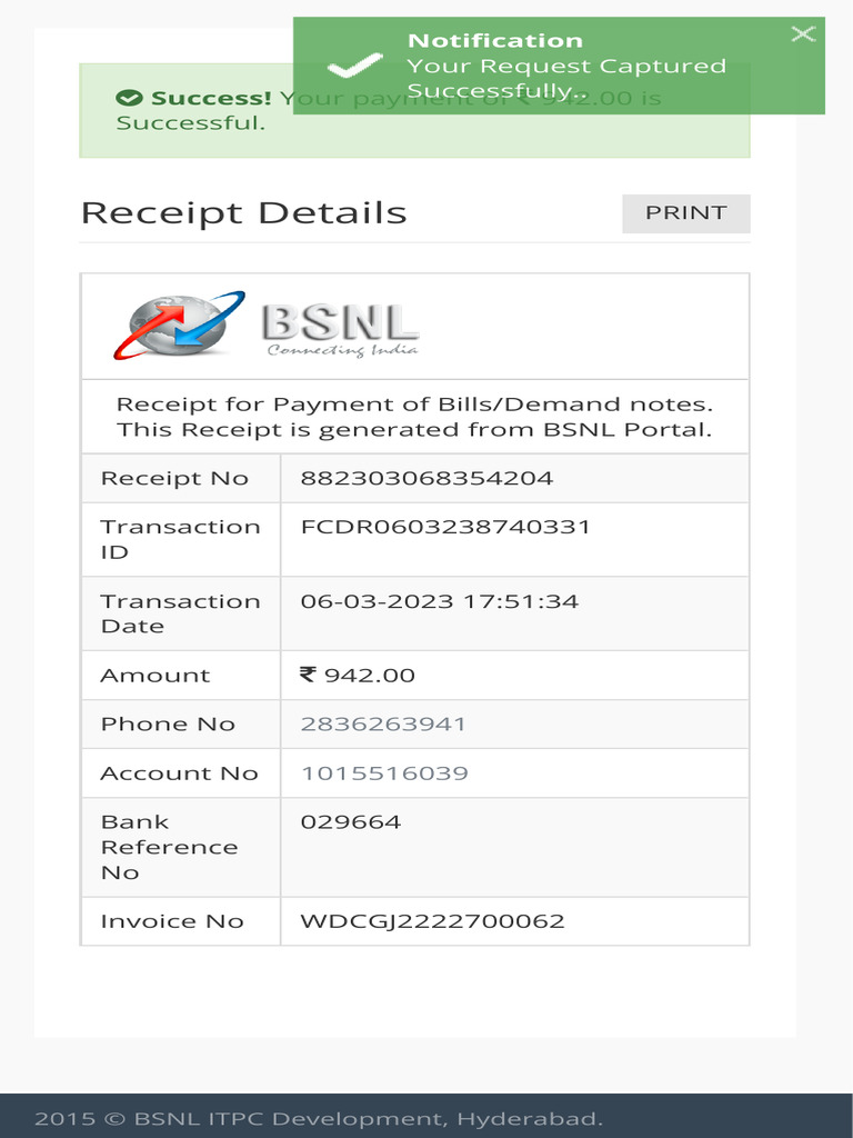 Receipt Details BSNL Porta | PDF