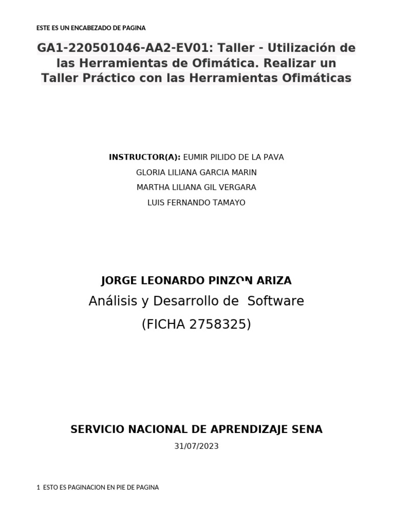 GA1-220501046-AA2-EV01 Taller - Utilización de Las Herramientas de Ofimática. Realizar Un Taller ...