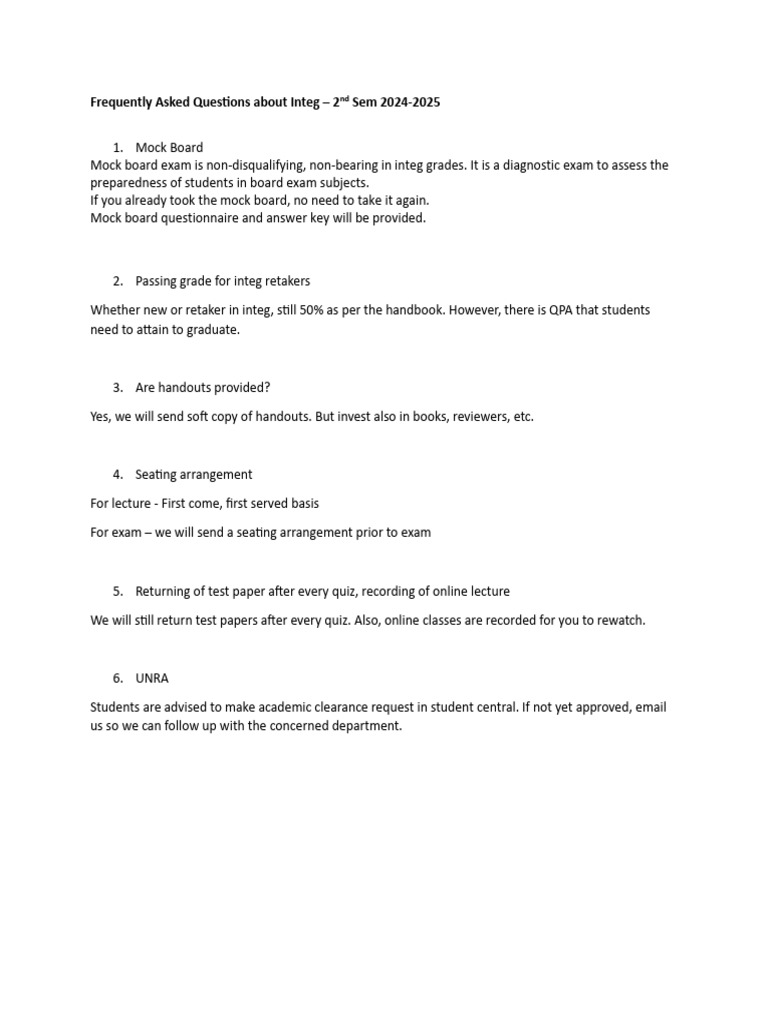 Frequently Asked Questions About Integ - 2nd Sem 2024-2025 | PDF