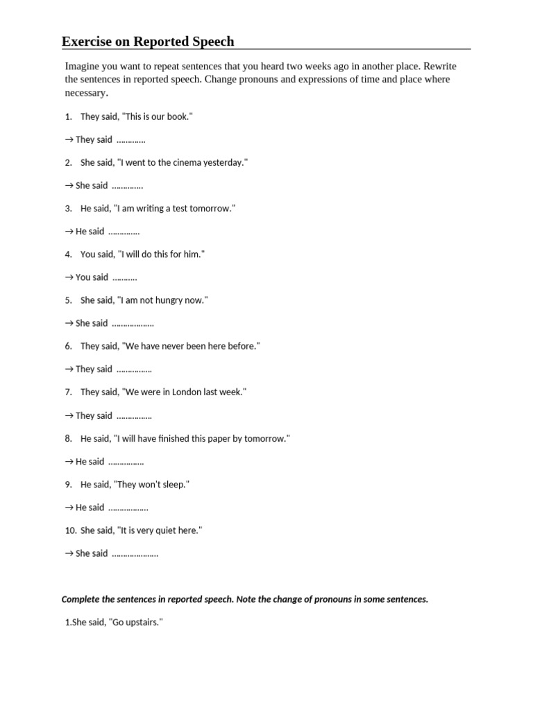 Exercise On Reported Speech | PDF