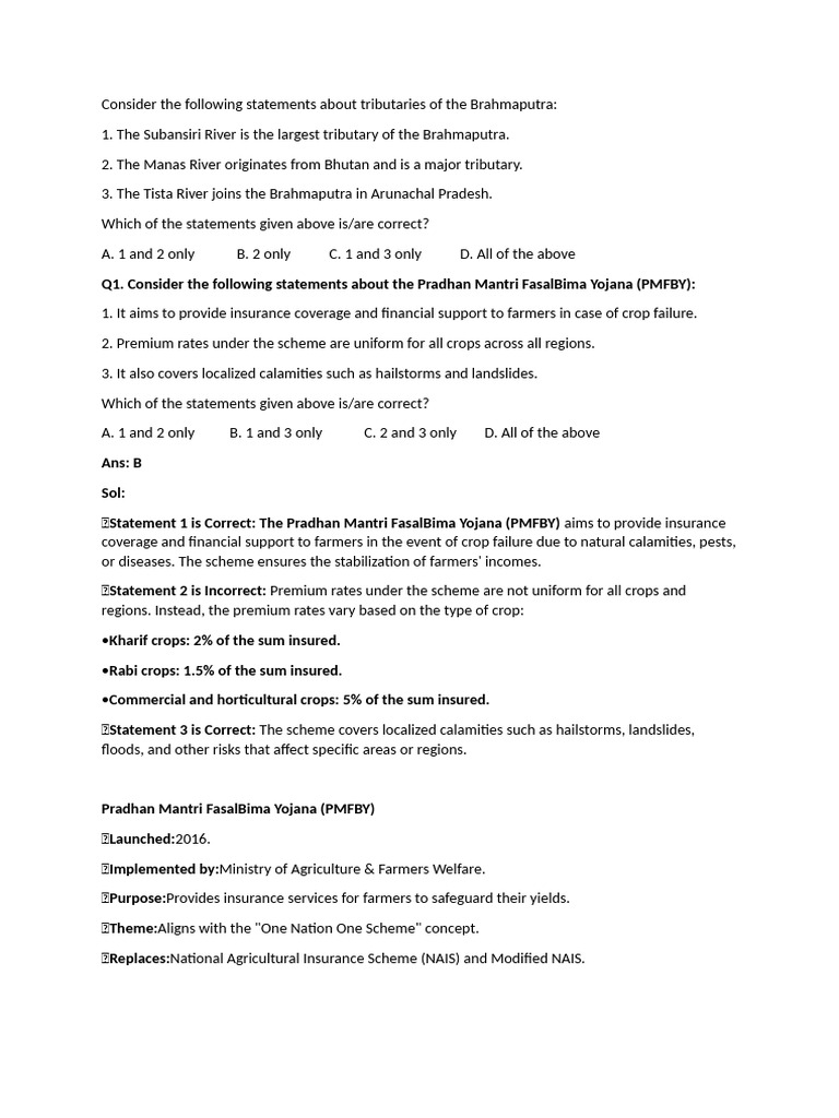 Brahmaputra Tributaries & PMFBY Explained | PDF | Rural Electrification | Agriculture