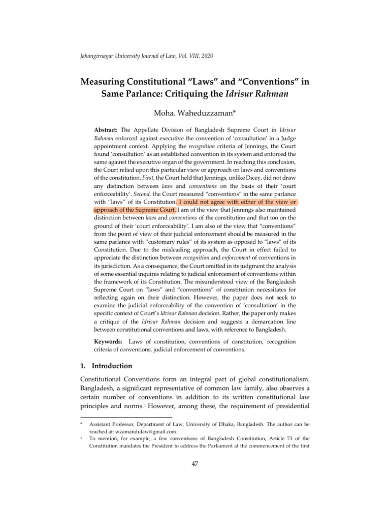 Measuring Constitutional “Laws” and “Conventions” in Same Parlance ...